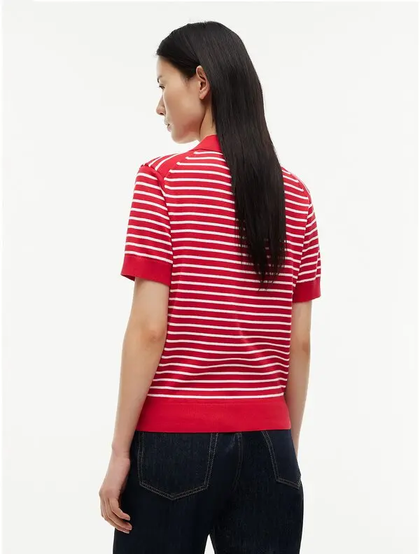 Tommy Hilfiger Striped Script Logo Polo Sweater - Primary Red