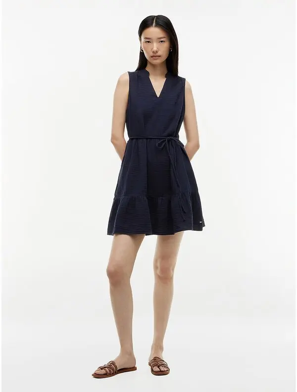 Tommy Hilfiger Tiered Cotton Gauze Mini Dress - Navy Blue