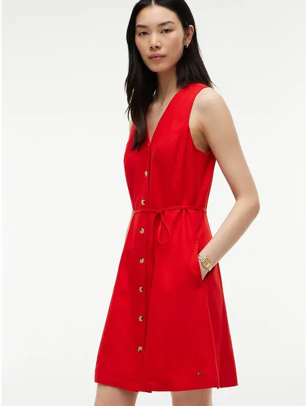 Tommy Hilfiger Sleeveless V-neck Mini Dress With Belt
