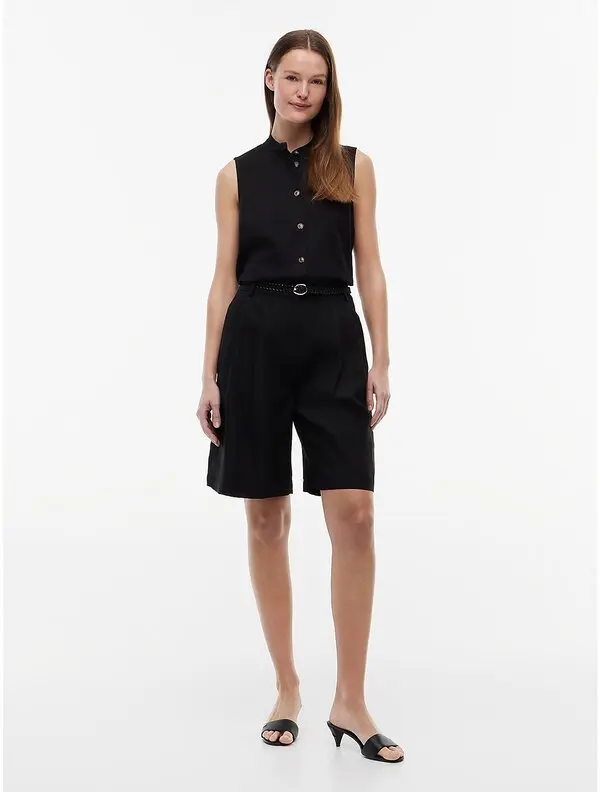 Tommy Hilfiger Sleeveless Band Collar Slub Shirt