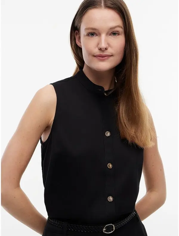 Tommy Hilfiger Sleeveless Band Collar Slub Shirt