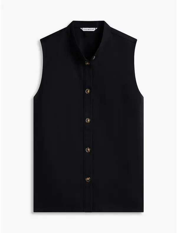 Tommy Hilfiger Sleeveless Band Collar Slub Shirt