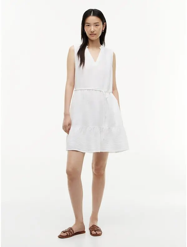 Tommy Hilfiger Tiered Cotton Gauze Mini Dress - Optic White