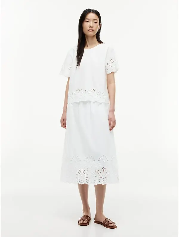 Tommy Hilfiger Embroidered Eyelet Midi Skirt - Optic White