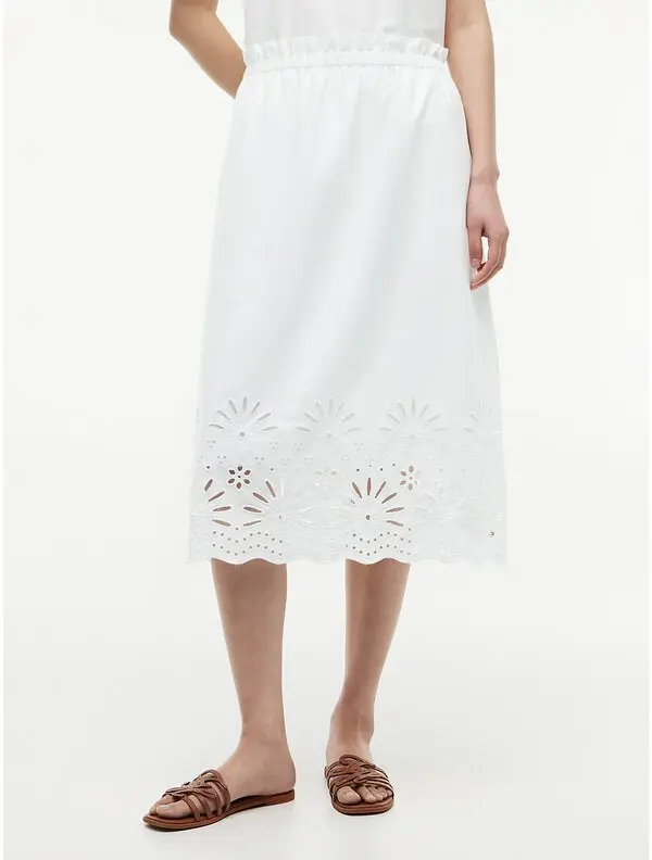 Tommy Hilfiger Embroidered Eyelet Poplin Midi Skirt