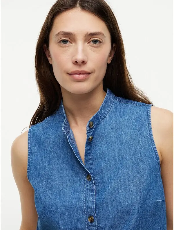 Tommy Hilfiger Sleeveless Chambray Band Collar Shirt