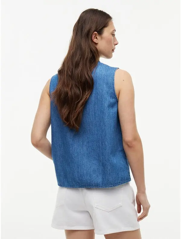 Tommy Hilfiger Sleeveless Chambray Band Collar Shirt