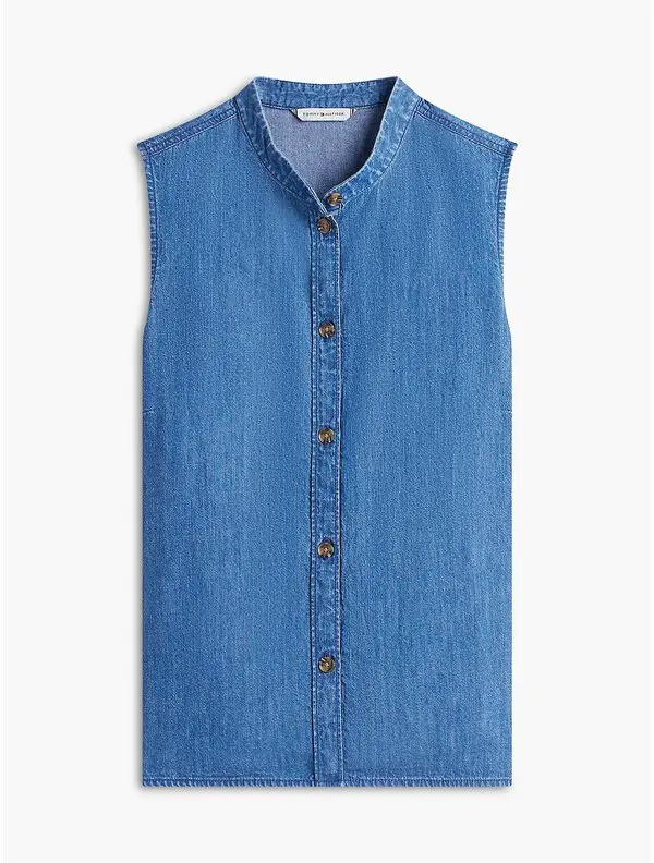 Tommy Hilfiger Sleeveless Chambray Band Collar Shirt