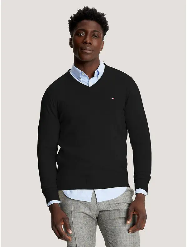 Tommy Hilfiger Essential V-neck Sweater Black - Deep Black