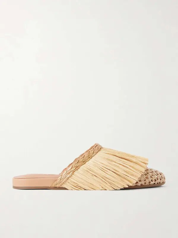 ANCIENT GREEK SANDALS Fringe Raffia Slip-on Flats - Neutral