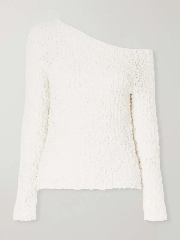THE ELDER STATESMAN Off-the-shoulder Bouclé Sweater - Cream