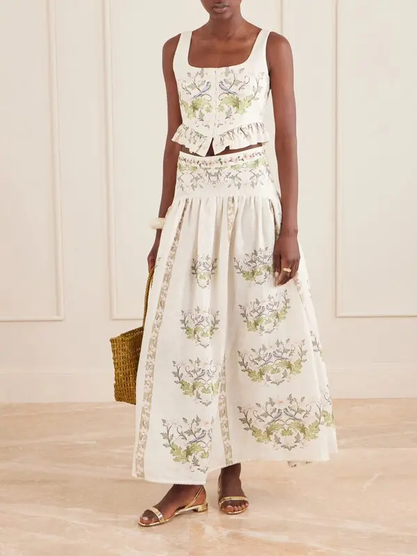 Agua Bendita Floral Print Linen Cropped Top