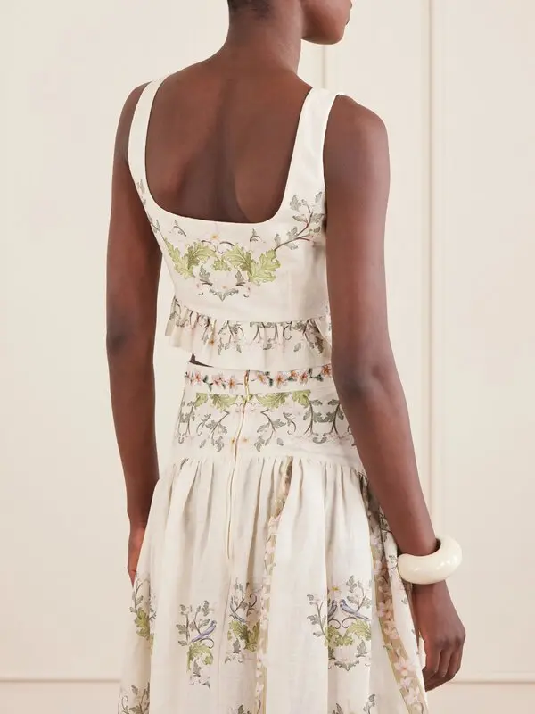 Agua Bendita Floral Print Linen Cropped Top