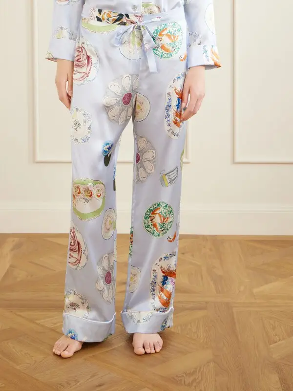 Olivia Von Halle Lila Printed Silk-satin Pajama Set - Blue