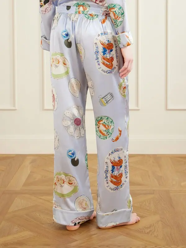 Olivia Von Halle Lila Printed Silk-satin Pajama Set - Blue