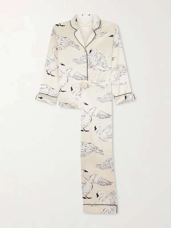 Olivia Von Halle Lila Printed Silk-satin Pajama Set - Cream