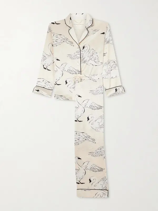 Olivia Von Halle Lila Printed Silk-satin Pajama Set - Neutrals