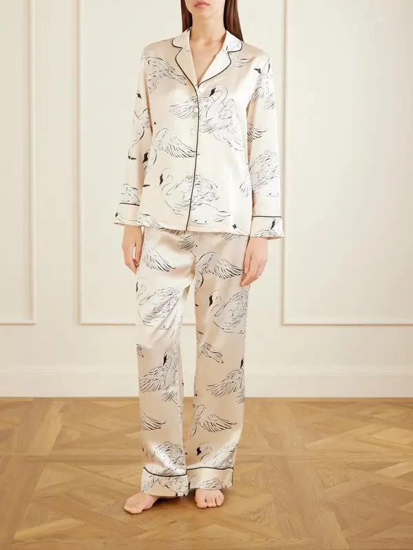 Olivia Von Halle Lila Printed Silk-satin Pajama Set - Neutrals