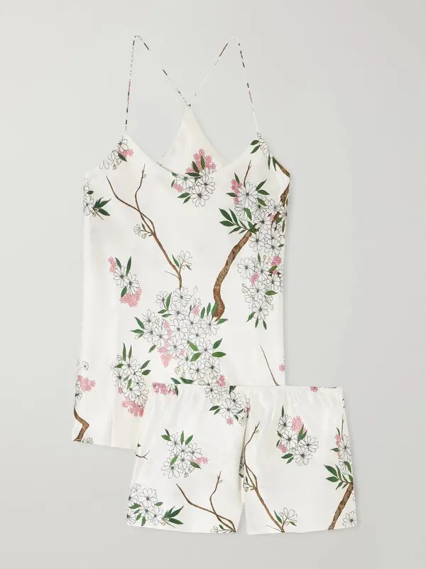 Olivia Von Halle Bella Floral-print Silk-satin Pajama Set - White