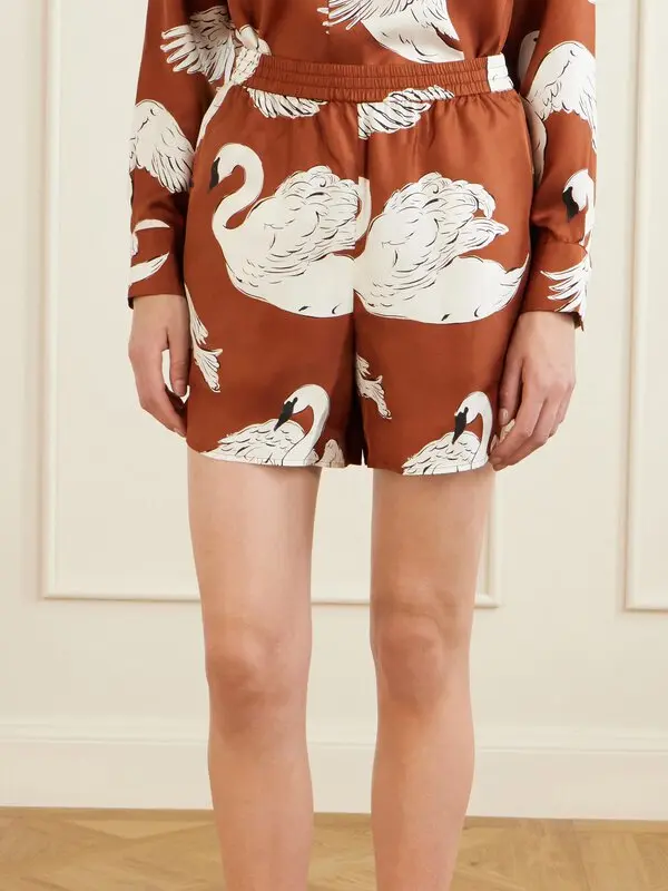 Olivia Von Halle Kick Printed Silk-satin Pajama Set - Brown