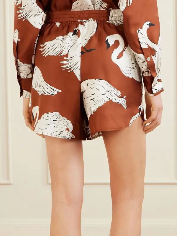 Olivia Von Halle Kick Printed Silk-satin Pajama Set - Brown