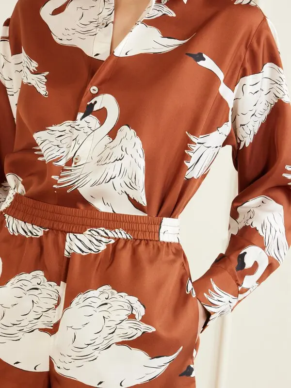 Olivia Von Halle Kick Printed Silk-satin Pajama Set - Brown