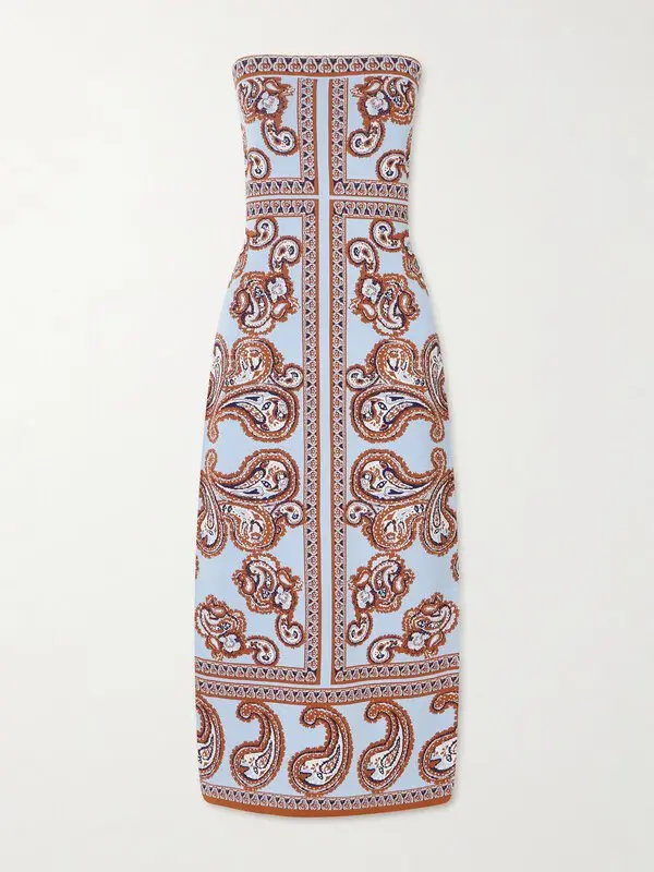 Cara Cara Rome" Strapless Paisley Jacquard-knit Midi Dress - Blue