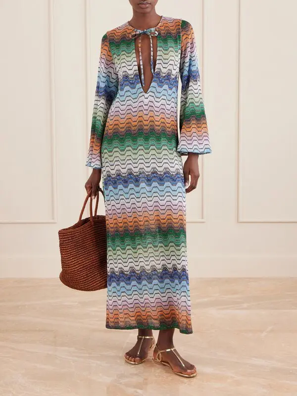 Missoni Mare Striped Metallic Crochet-knit Coverup