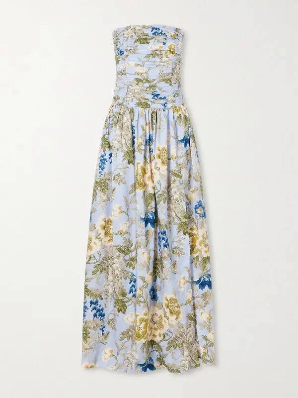 Cara Cara Montreal Floral-print Strapless Cotton Maxi Dress - Blue