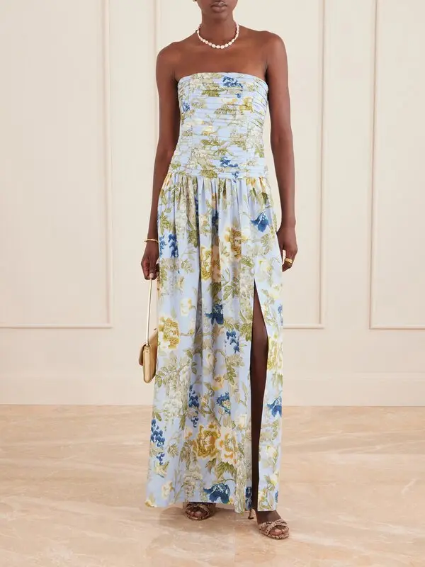 Cara Cara Montreal Strapless Floral-print Cotton-poplin Maxi Dress - Blue