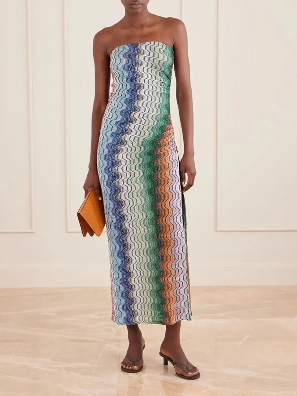 Missoni Strapless Striped Metallic Crochet-knit Coverup