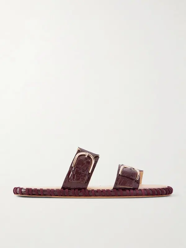 Gabriela Hearst Sage Croc-effect Leather Flats - Burgundy
