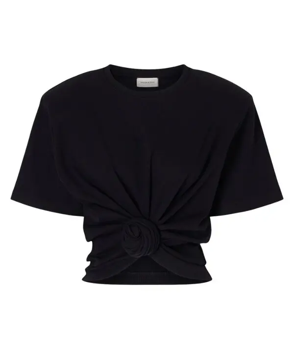 Magda Butrym Gathered Ribbed Cotton-blend T-shirt - Black