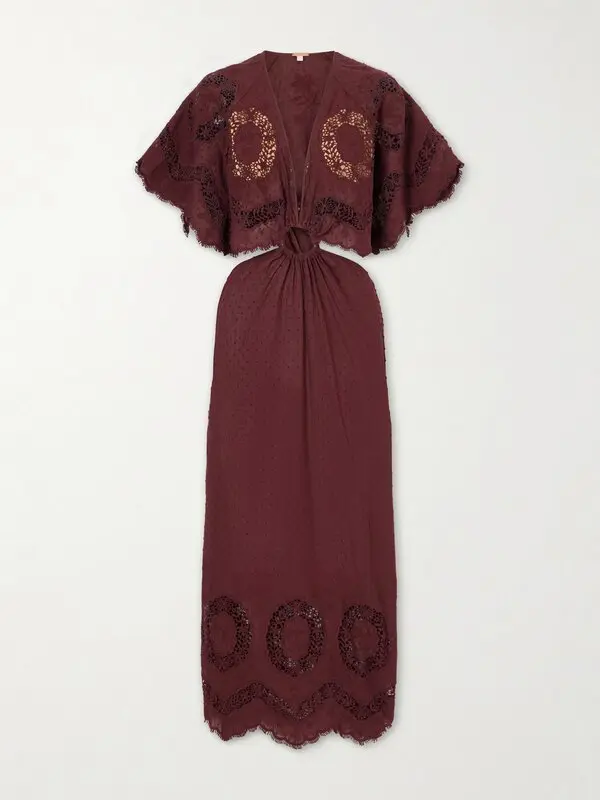 Johanna Ortiz Crocheted Maxi Dress - Burgundy
