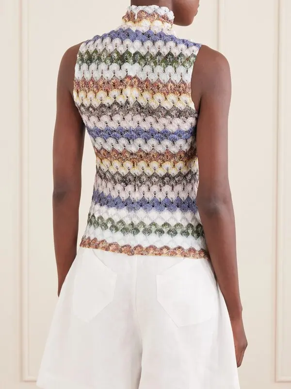 Missoni Striped Metallic Crochet-knit Tank