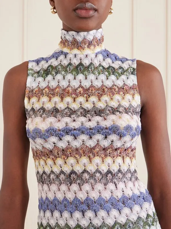 Missoni Striped Metallic Crochet-knit Tank