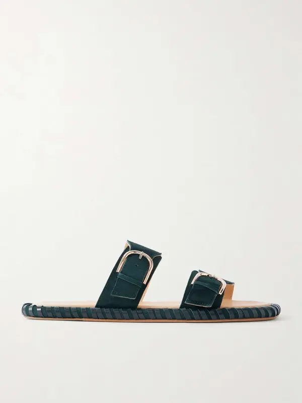 Gabriela Hearst Sage Suede Buckled Flat Sandals - Forest Green