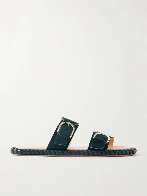 Gabriela Hearst Sage Suede Buckled Flat Sandals - Green