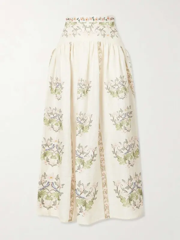 Agua Bendita Curua Anhelo Linen Midi Skirt - Cream
