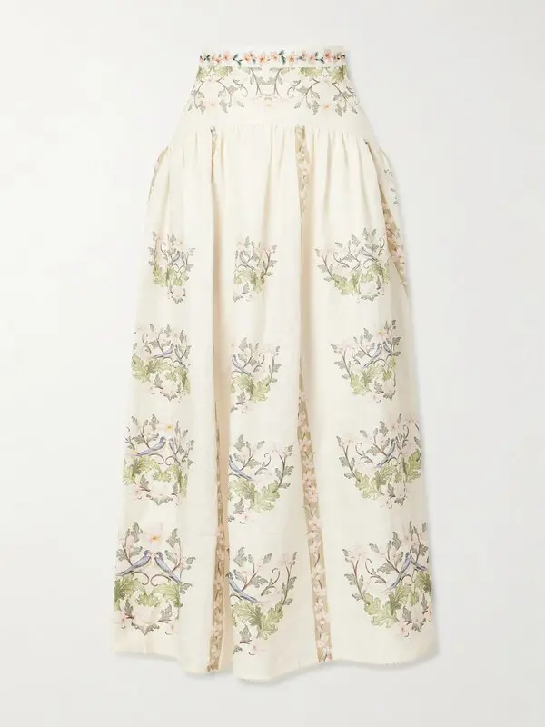 Agua Bendita Curua Anhelo Linen Midi Skirt - Neutrals