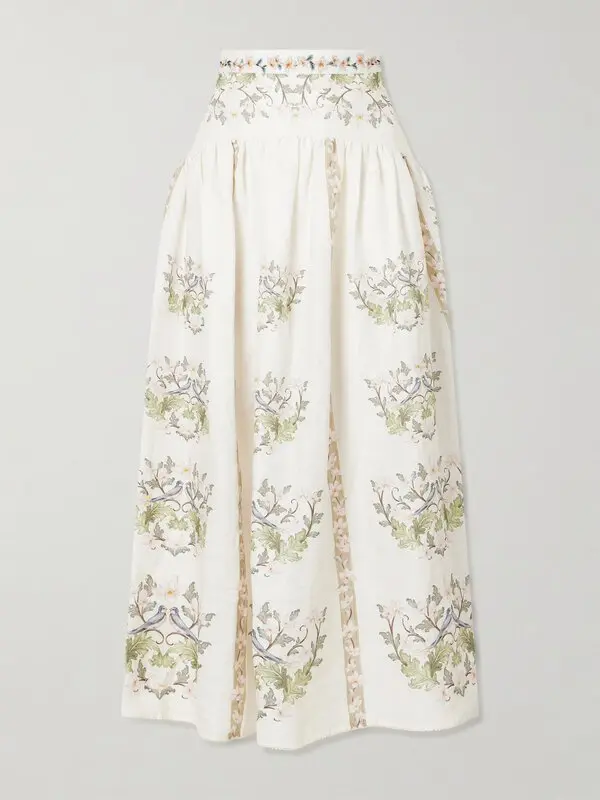 Agua Bendita Curua Anhelo Floral Linen Midi Skirt - Neutrals