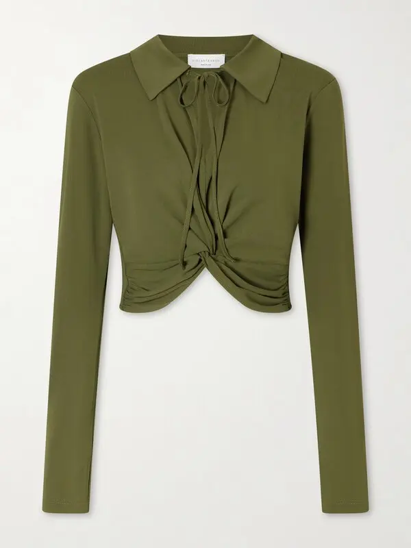VIOLANTE NESSI Gathered Knotted Cropped Top - Green