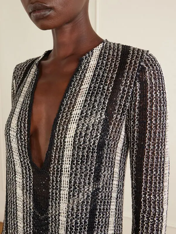 Missoni Striped Metallic Sequin-embellished Crochet-knit Dress