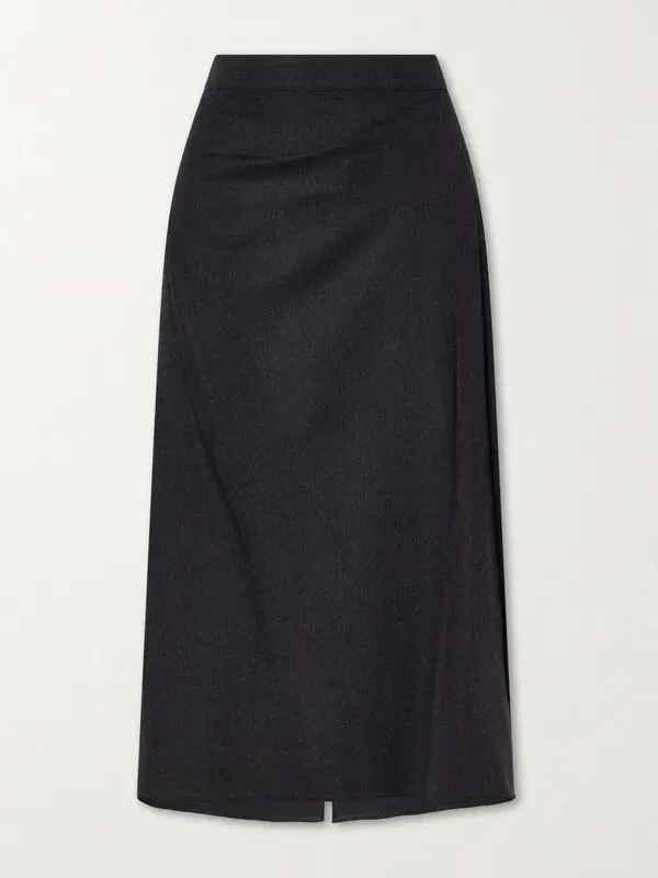 Victoria Beckham Wool Pleated Midi Skirt - Dark Gray