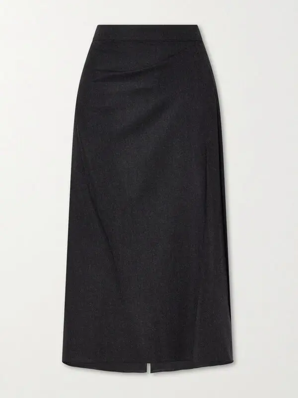 Victoria Beckham Wool Pleated Midi Skirt - Gray