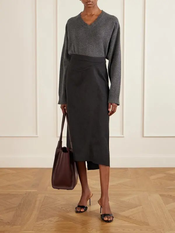 Victoria Beckham Wool Pleated Midi Skirt - Gray