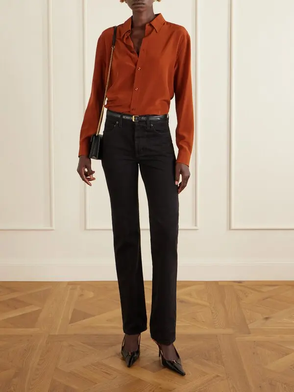 Saint Laurent Logo-embroidered Silk-crepe Blouse
