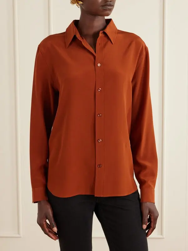 Saint Laurent Logo-embroidered Silk-crepe Blouse