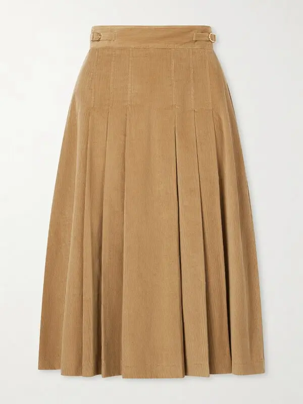Gabriela Hearst Pleated Corduroy Maxi Skirt - Beige