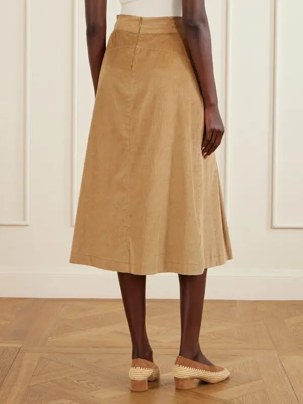 Gabriela Hearst Pleated Corduroy Maxi Skirt - Beige